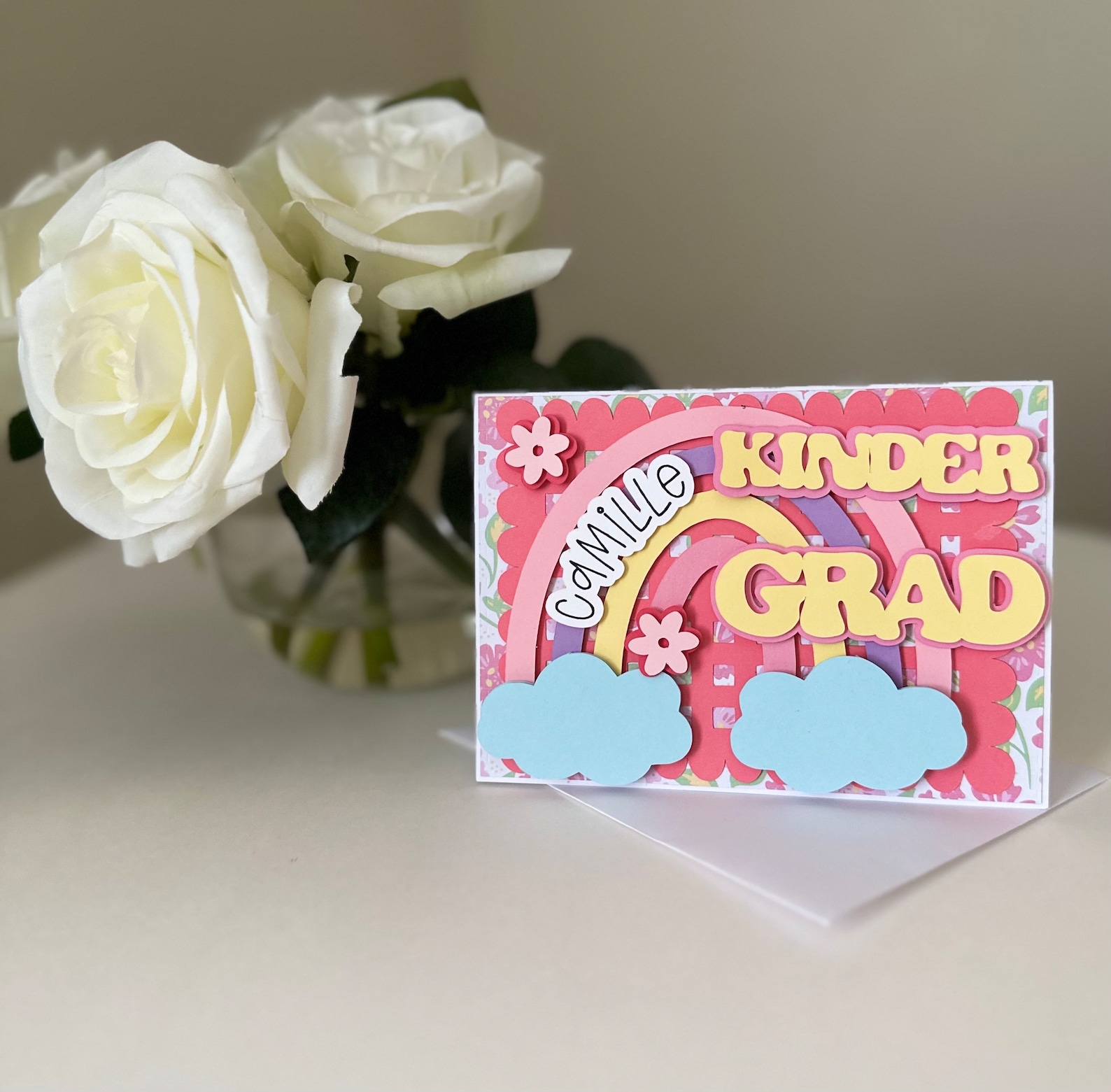 Personalized Kindergarten Graduation Card: Rainbow Cardstock Design - Etsy