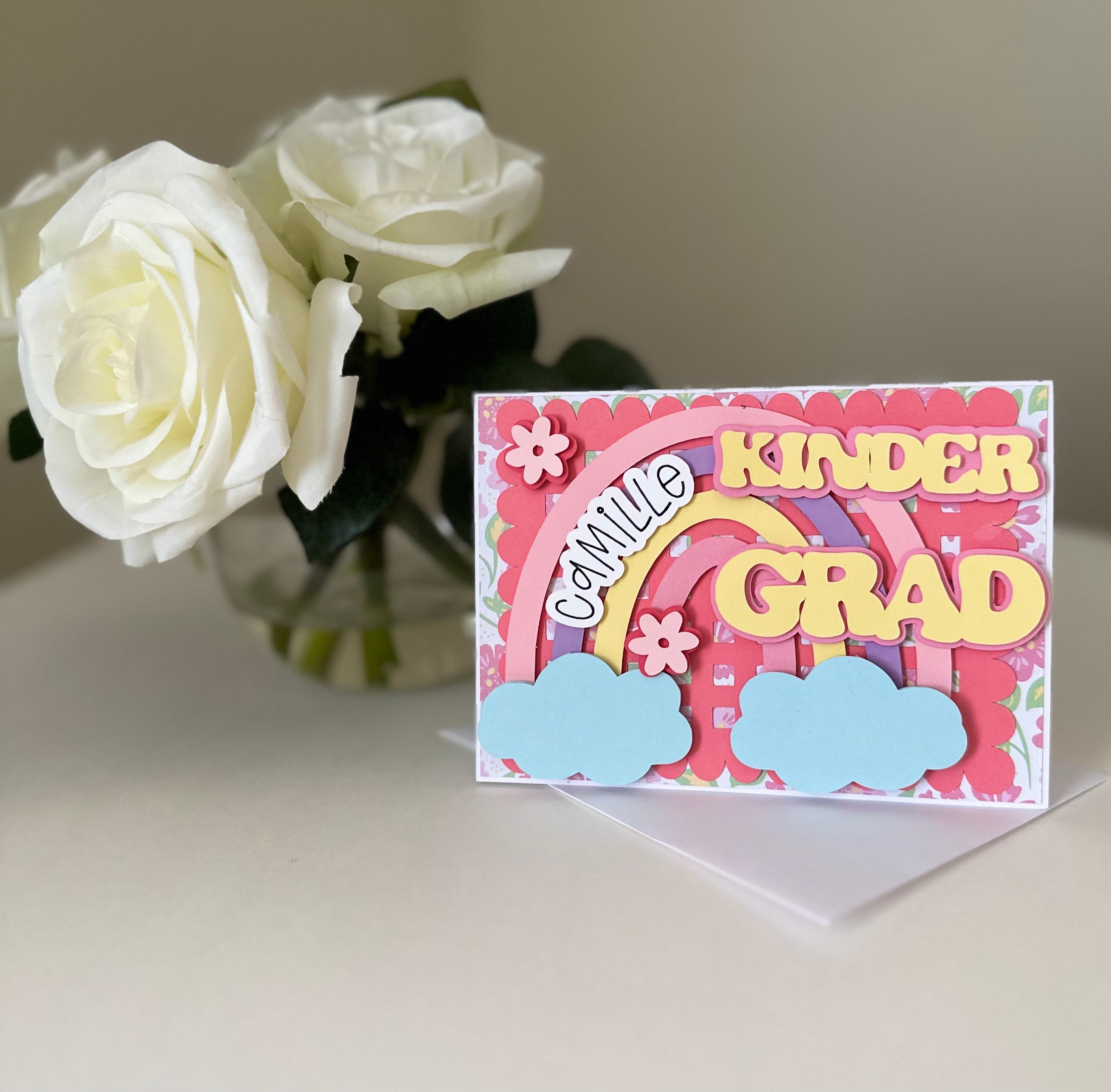 Personalized Kindergarten Graduation Card: Rainbow Cardstock Design - Etsy
