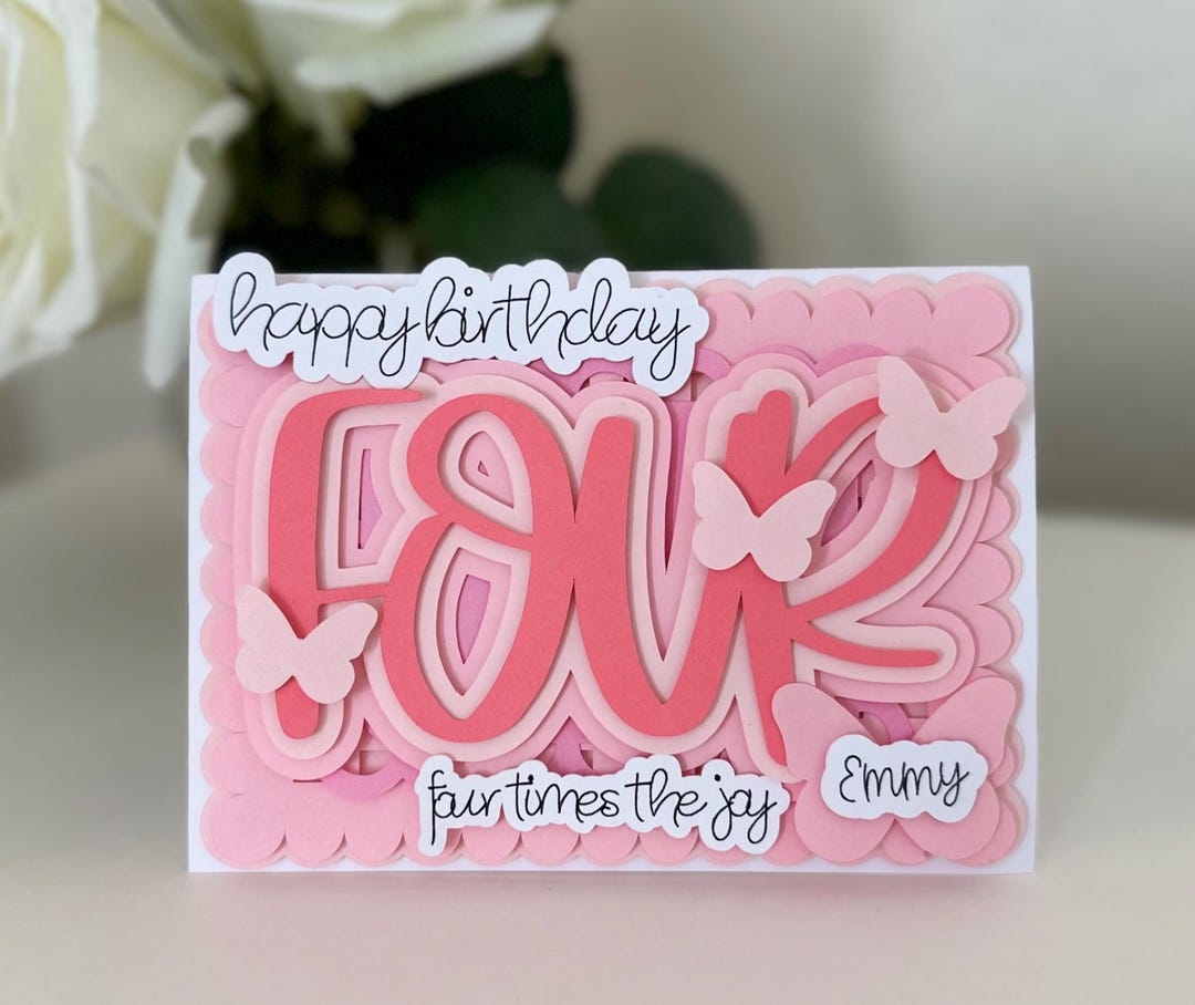 Birthday Card for 4 Year Old Girl, 4th Birthday Personalised Card, Gift ...