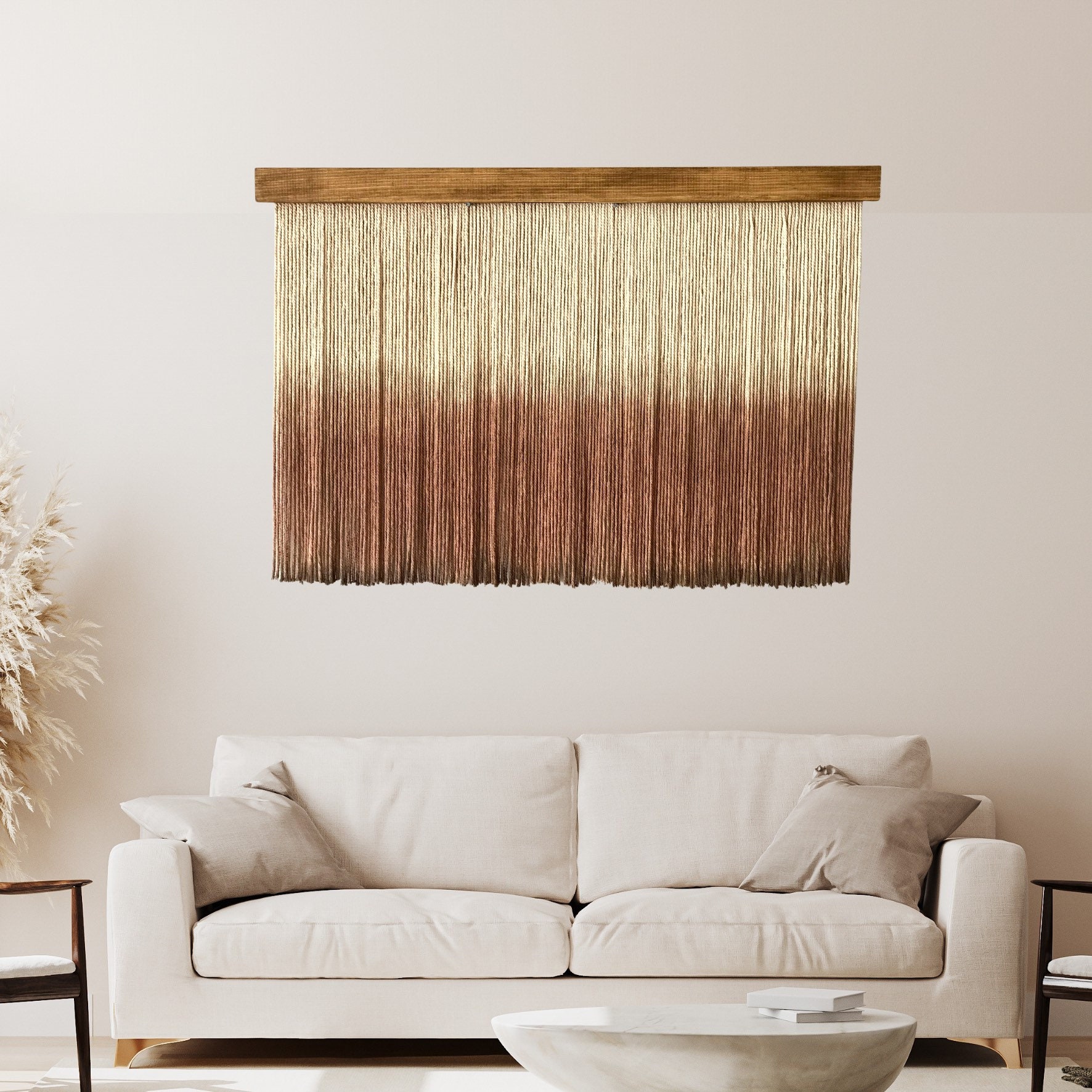 Large Fiber Art Wall Hanging, Dip Dye Wall Hanging, Beige Tones Wall ...