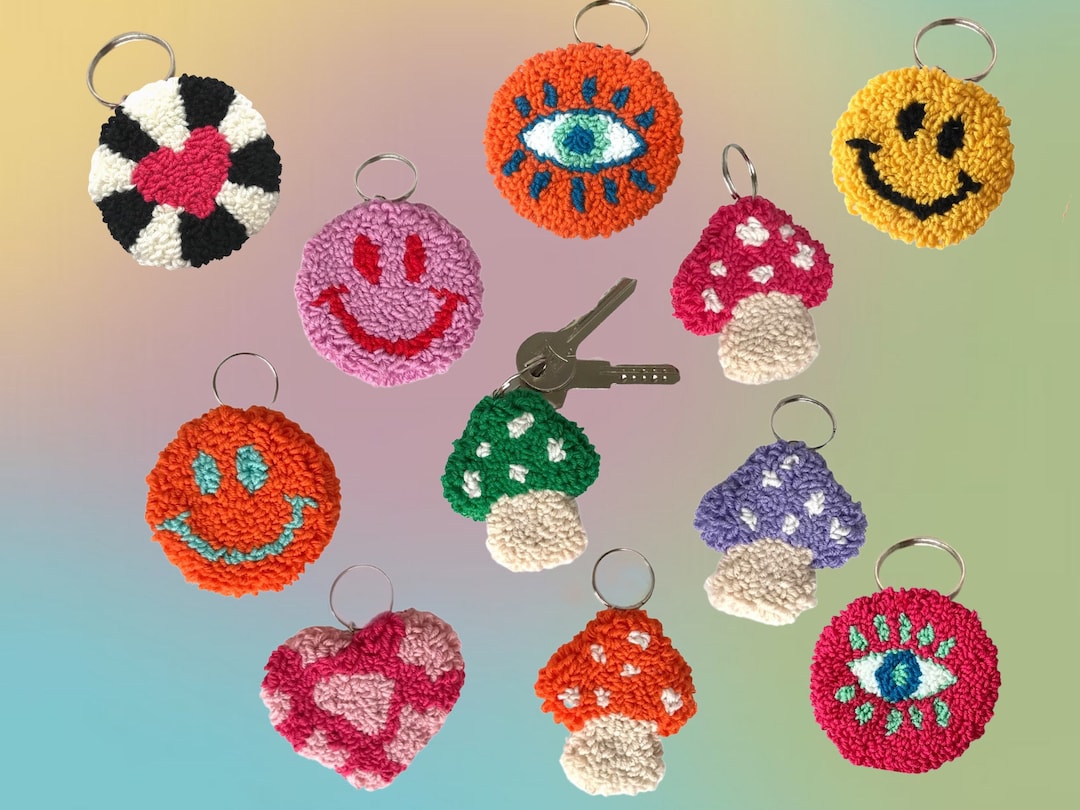 Punch Needle Keychain Keychain for Women Cute Keychain - Etsy