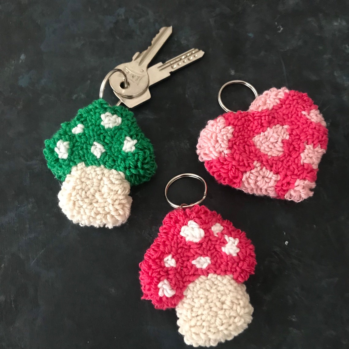 Punch Needle Keychain, Keychain for Women, Cute Keychain, Pink Car ...