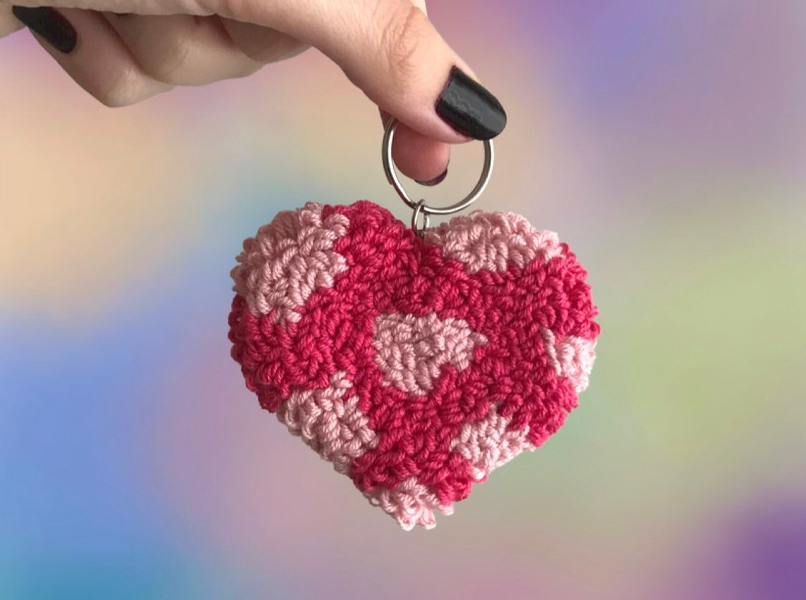 Punch Needle Keychain, Keychain for Women, Cute Keychain, Pink Car ...