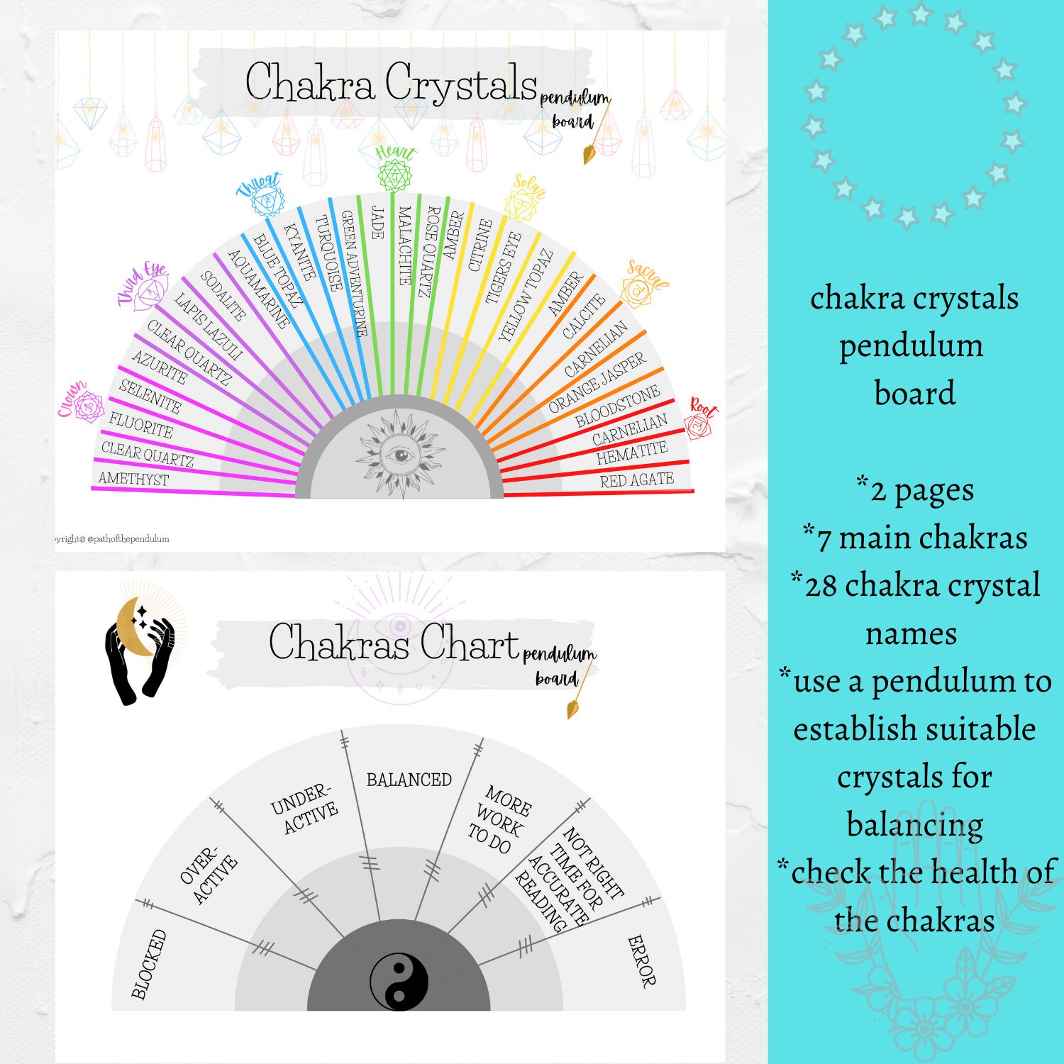 CHAKRA CRYSTALS PENDULUM Board, Dowsing Chart, Crystal Healing, Energy ...