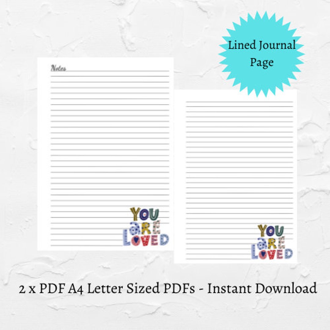 YOU ARE LOVED Printable Lined Paper Pdfs | Set of 2 A4 Letter Size ...