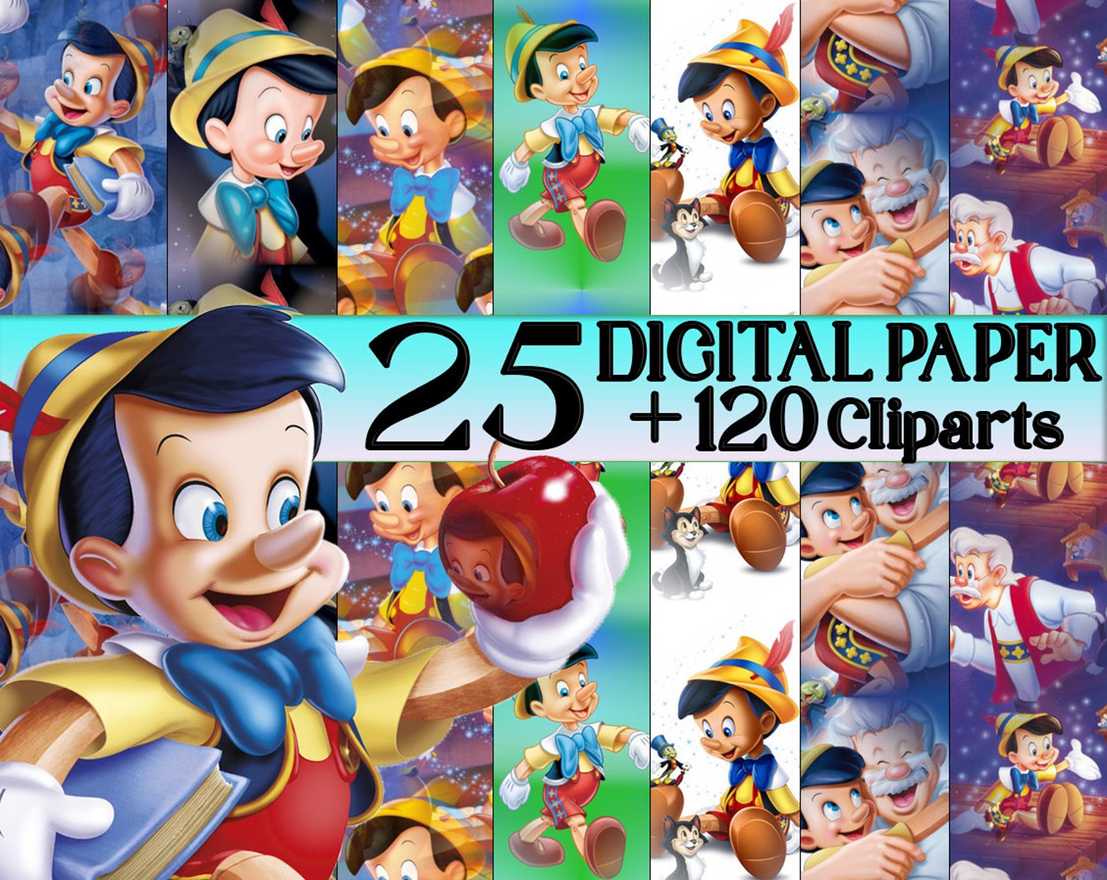 Seamless,pinocchio Digital Paper and Clipart,pinocchio,12x12,pinocchio ...