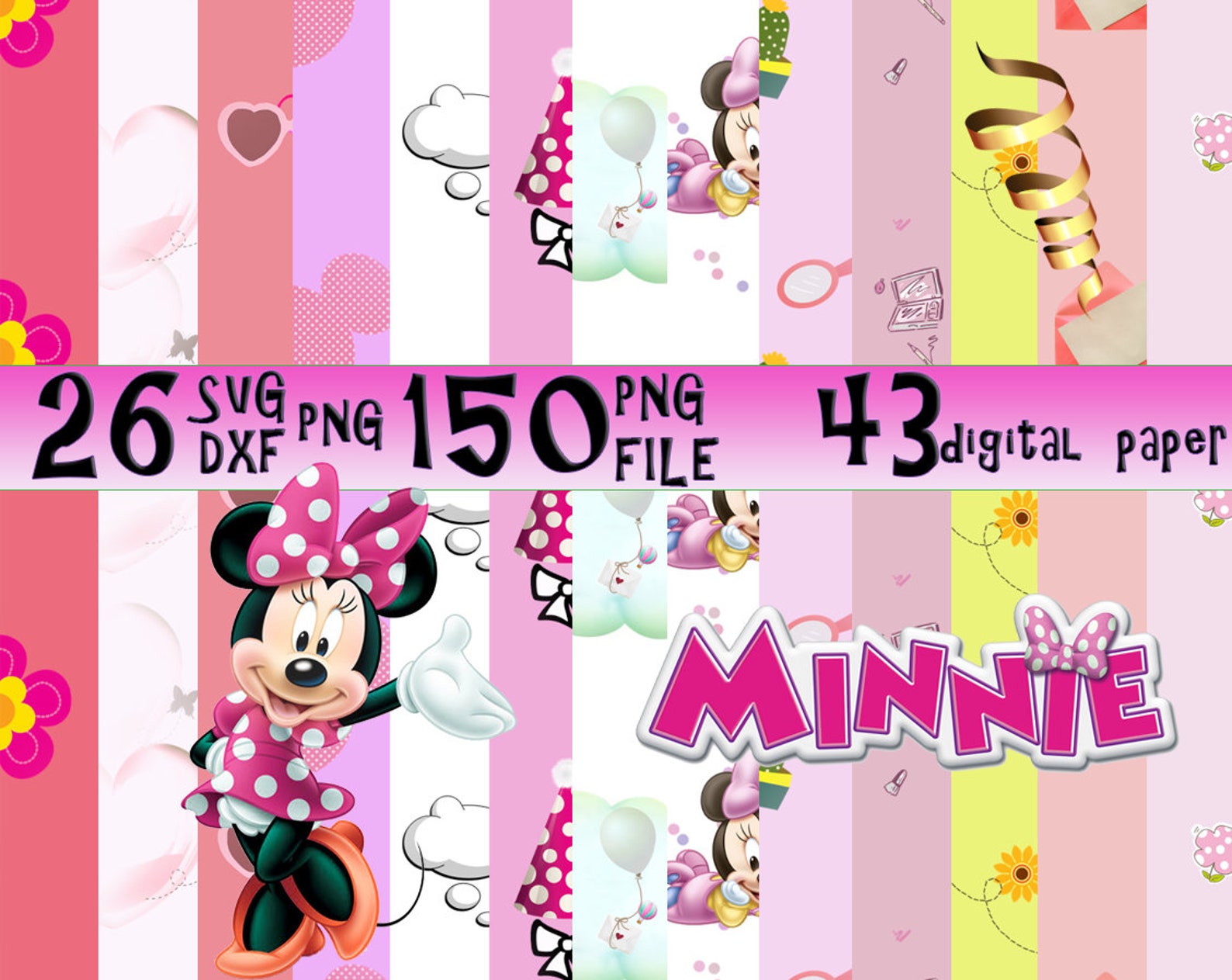 Minnie Mouse Digital Paper and Clipartminnie Mouse - Etsy