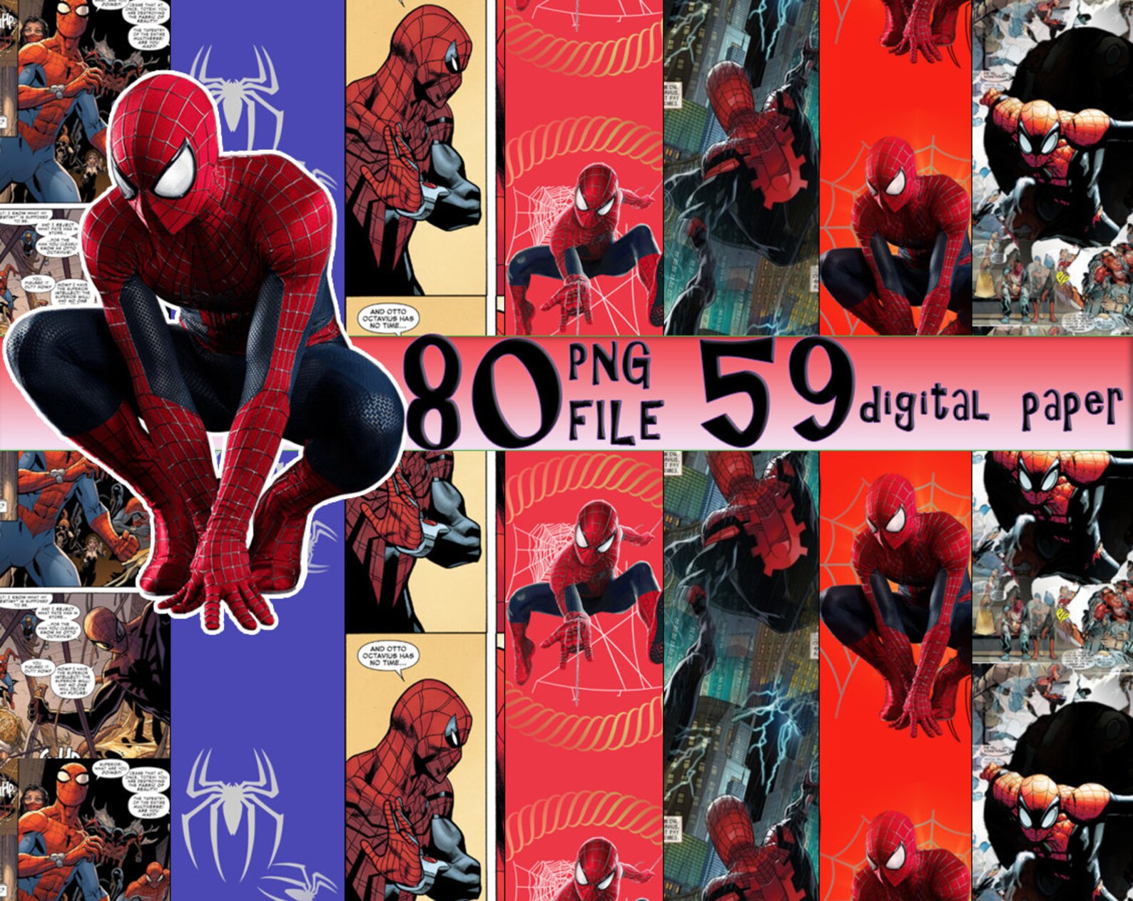 Spiderman Digital Paper and Clipartspiderman Png - Etsy