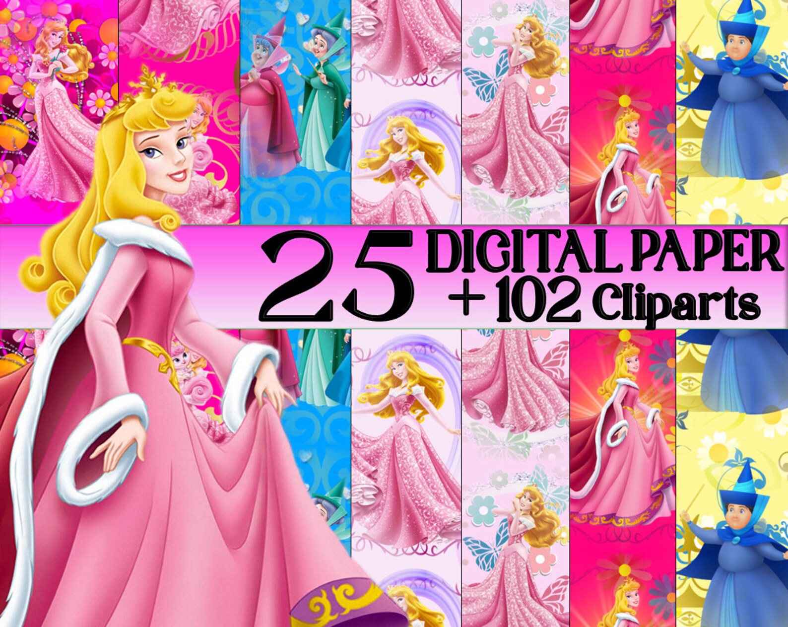 Seamlesssleeping Beauty Digital Paper and Clipartsleeping - Etsy