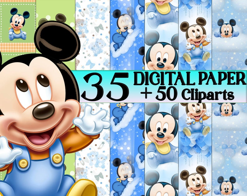 Baby Mickey Digital Paper and Clipartbaby Mickey Digitalbaby - Etsy