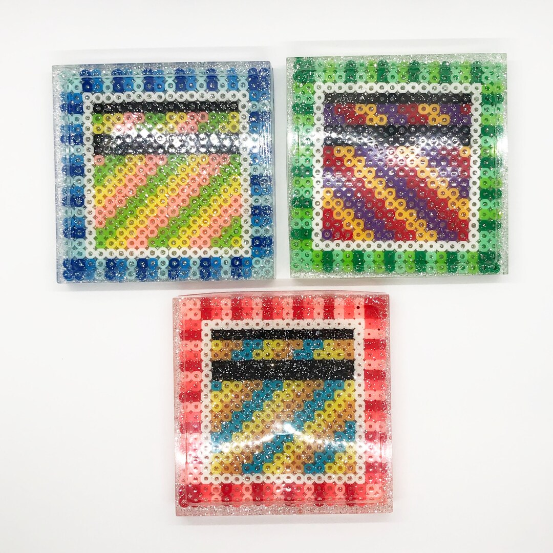 Perler Bead Abstract Pattern Resin Coasters (set of 3) - Etsy