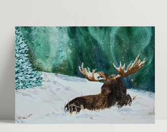 Snow Cabin Moose Print - Etsy