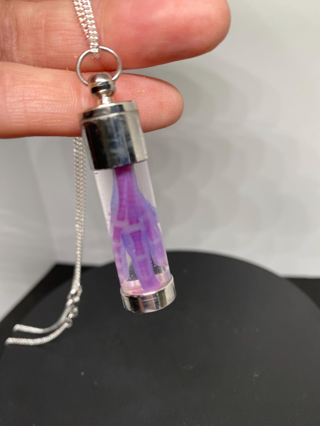 Diaphonized Chick Claw in Glass Vial Hung on Silver Colour Necklace - Etsy