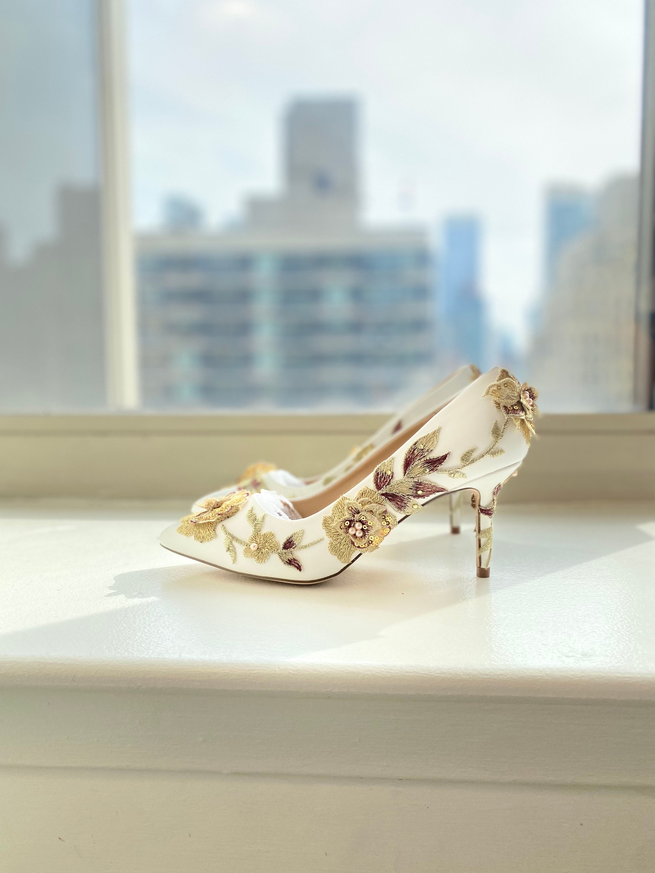 White Low Heels Lace - Etsy