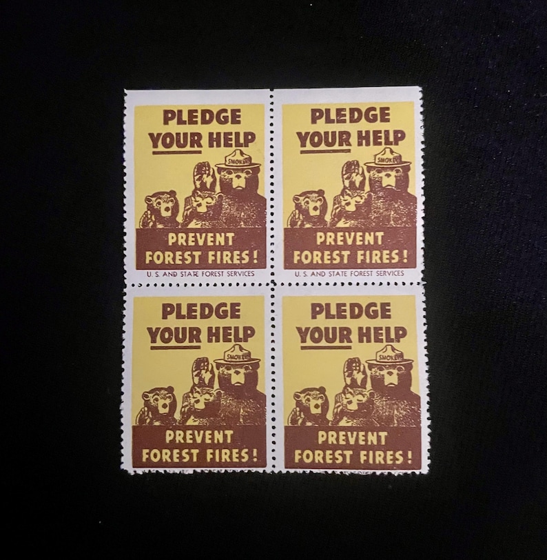1954 Vintage Smokey the Bear Stamps Block of 4 "pledge Your Help ...
