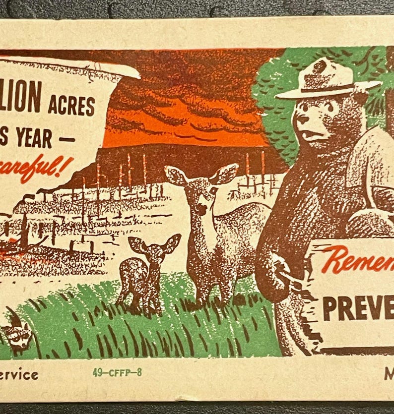 1949 & 1954 Vintage Smokey the Bear Bookmarks Rulers Forest Fire ...
