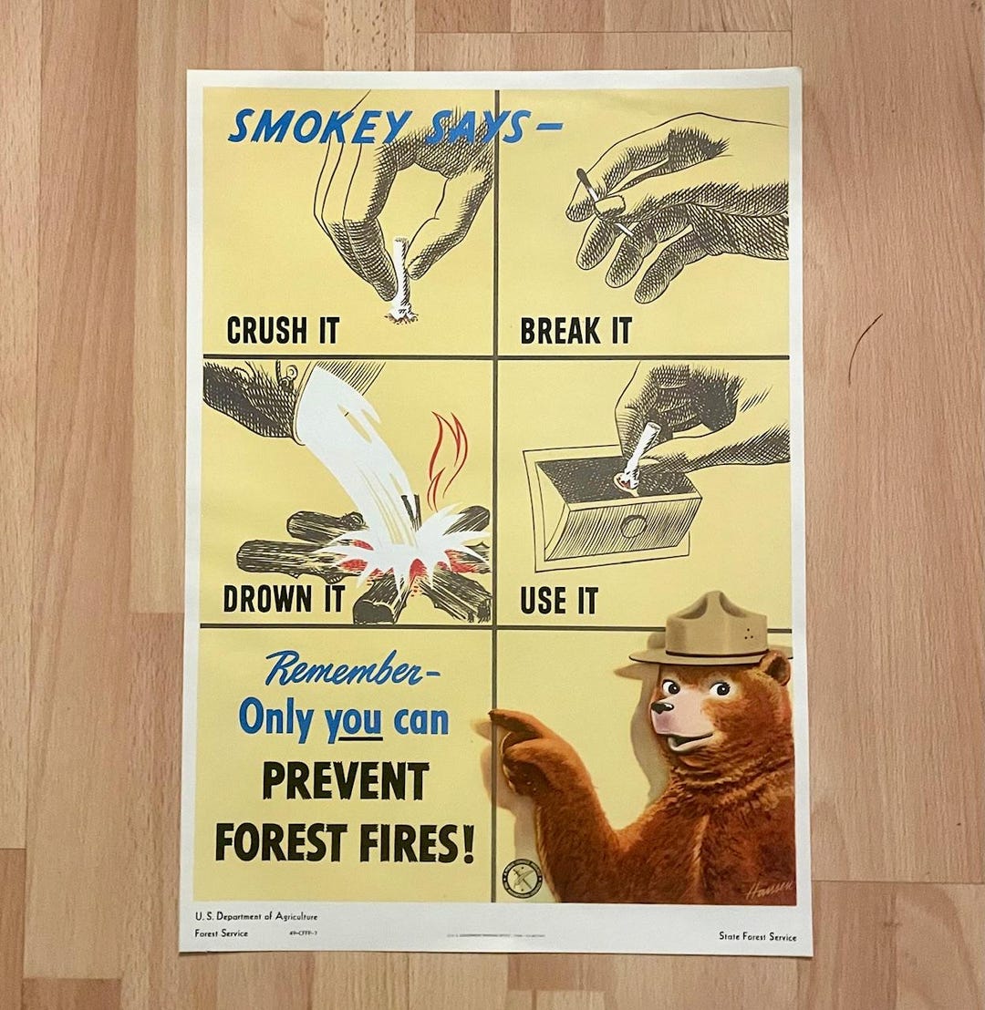 Vintage Original 1949 Smokey the Bear Paper Poster "smokey SAYS -" Fire ...