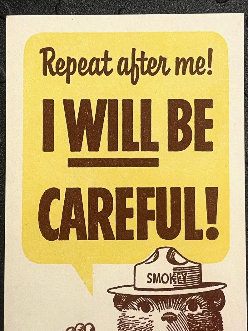 1949 & 1954 Vintage Smokey the Bear Bookmarks Rulers Forest Fire ...