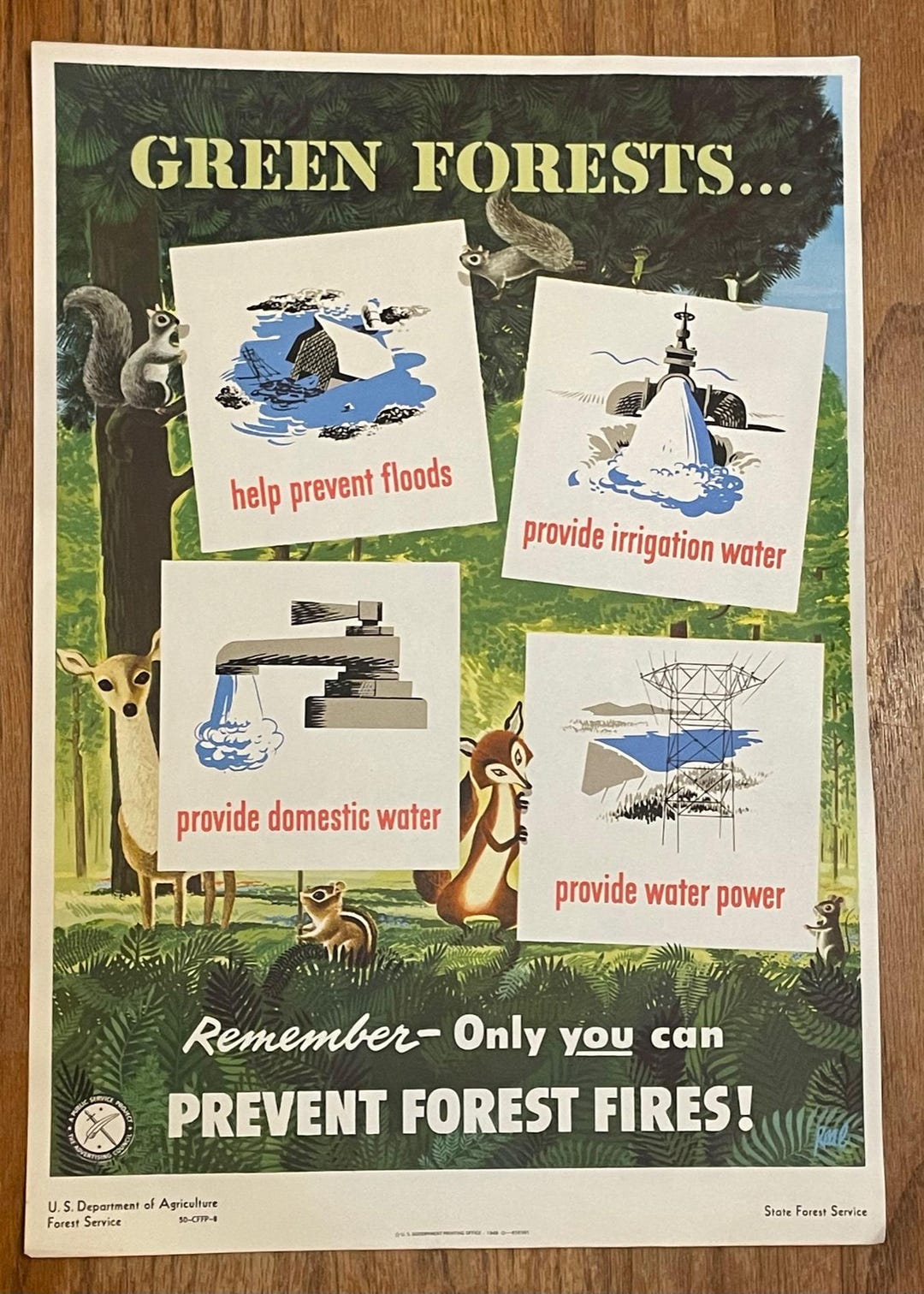 Rare Vintage Original 1949 "green Forest" Fire Prevention Campaign ...