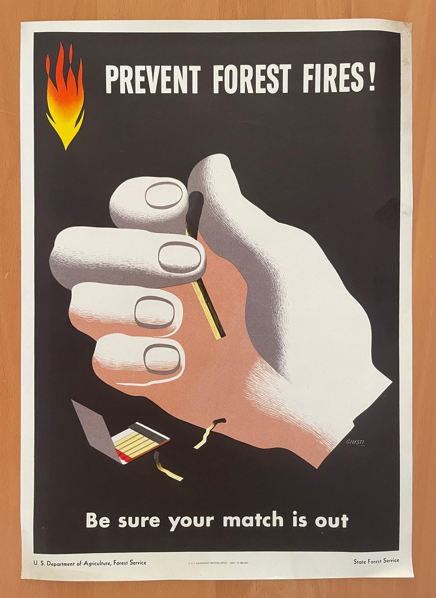 Rare Original 1945 WWII WW2 War Poster Forest Fire Prevention USDA ...