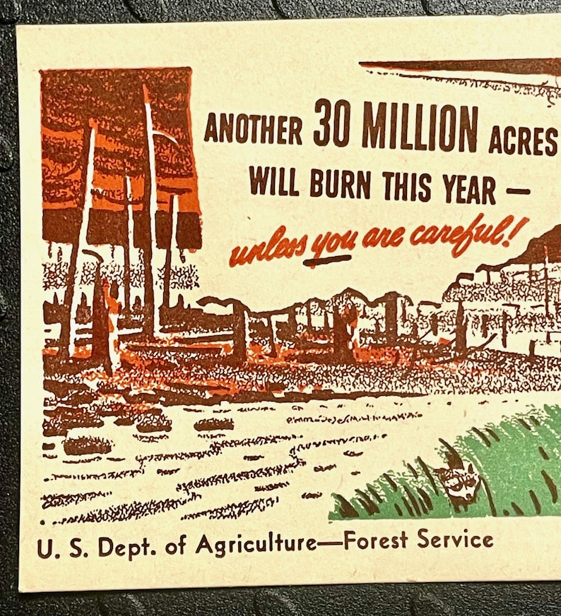 1949 & 1954 Vintage Smokey the Bear Bookmarks Rulers Forest Fire ...