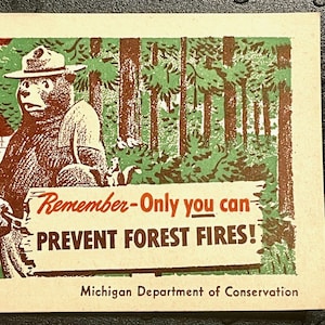 1949 & 1954 Vintage Smokey the Bear Bookmarks Rulers Forest Fire ...