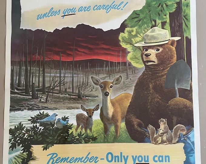 Rare 1949 Vintage Original Smokey the Bear Large 18 X 26 Fire ...