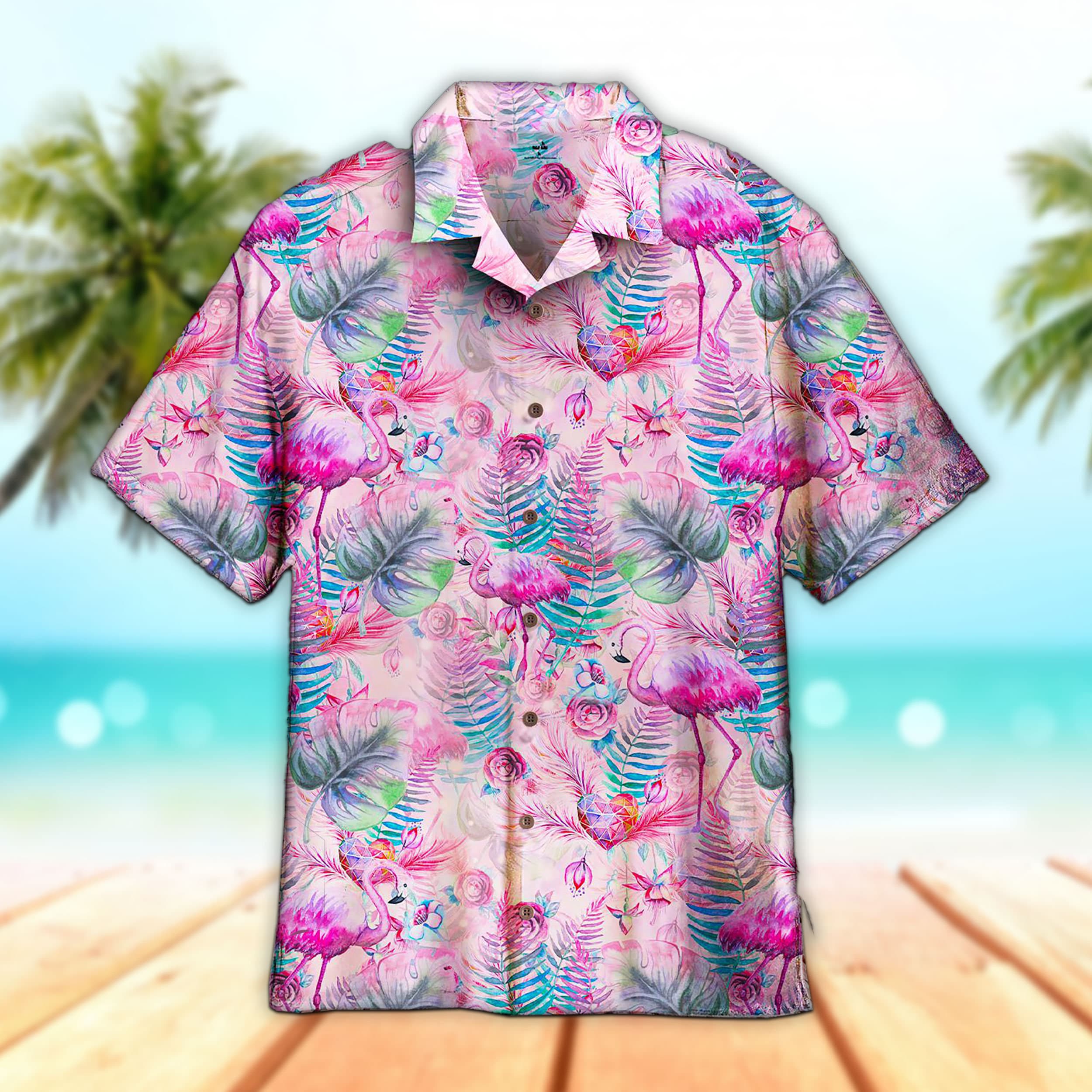 Unisex Pink Flamingo Hawaiian Shirt sold by Gustavo Perez | SKU 41934455 | Printerval