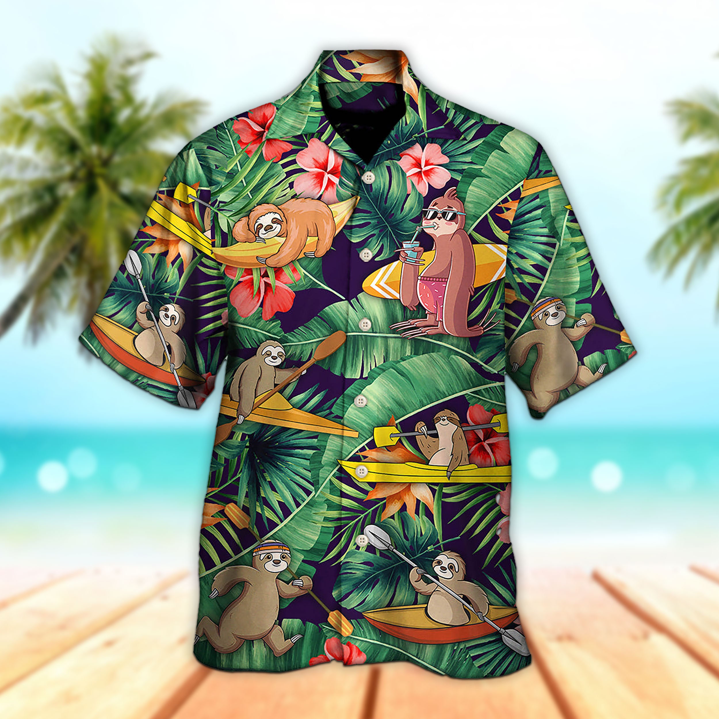 Kayaking Funny Sloth Summer Beach Hawaiian Shirt sold by Brian Arnold ...