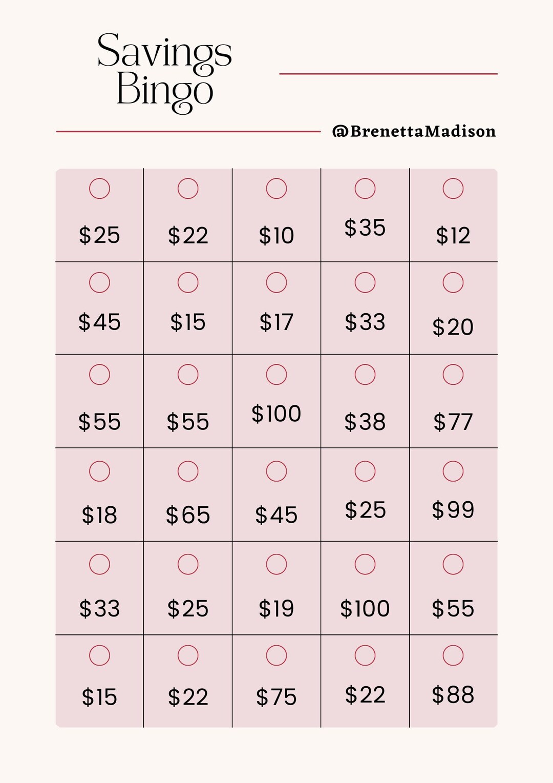 Savings Bingo 1 Savings Challenge Cash Stuffing Budgets Cash Envelopes ...