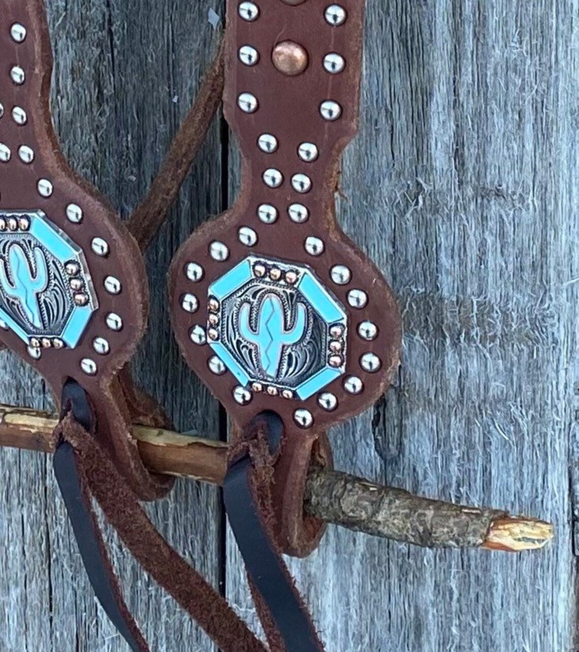 Cactus Headstall W Turquoise Copper and Nickel Hardware - Etsy