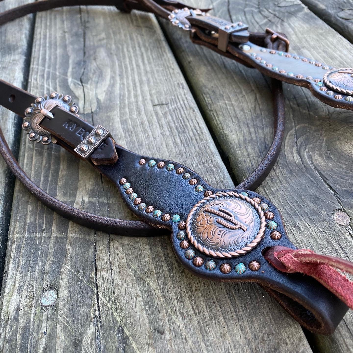 Cactus Headstall W Turquoise Patina and Copper Hardware - Etsy