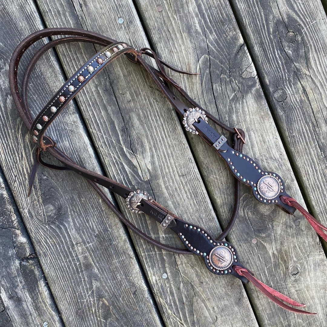 Cactus Headstall W Turquoise Patina and Copper Hardware - Etsy