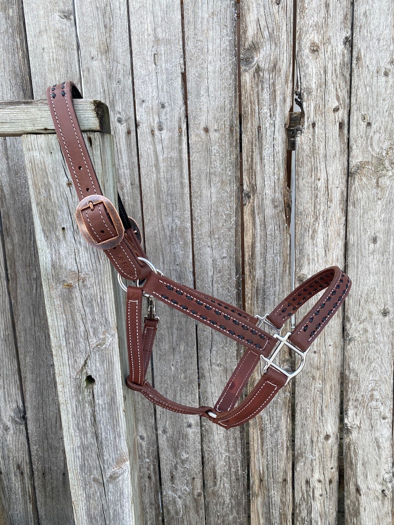 Black Buckstitch Leather Halter - Etsy