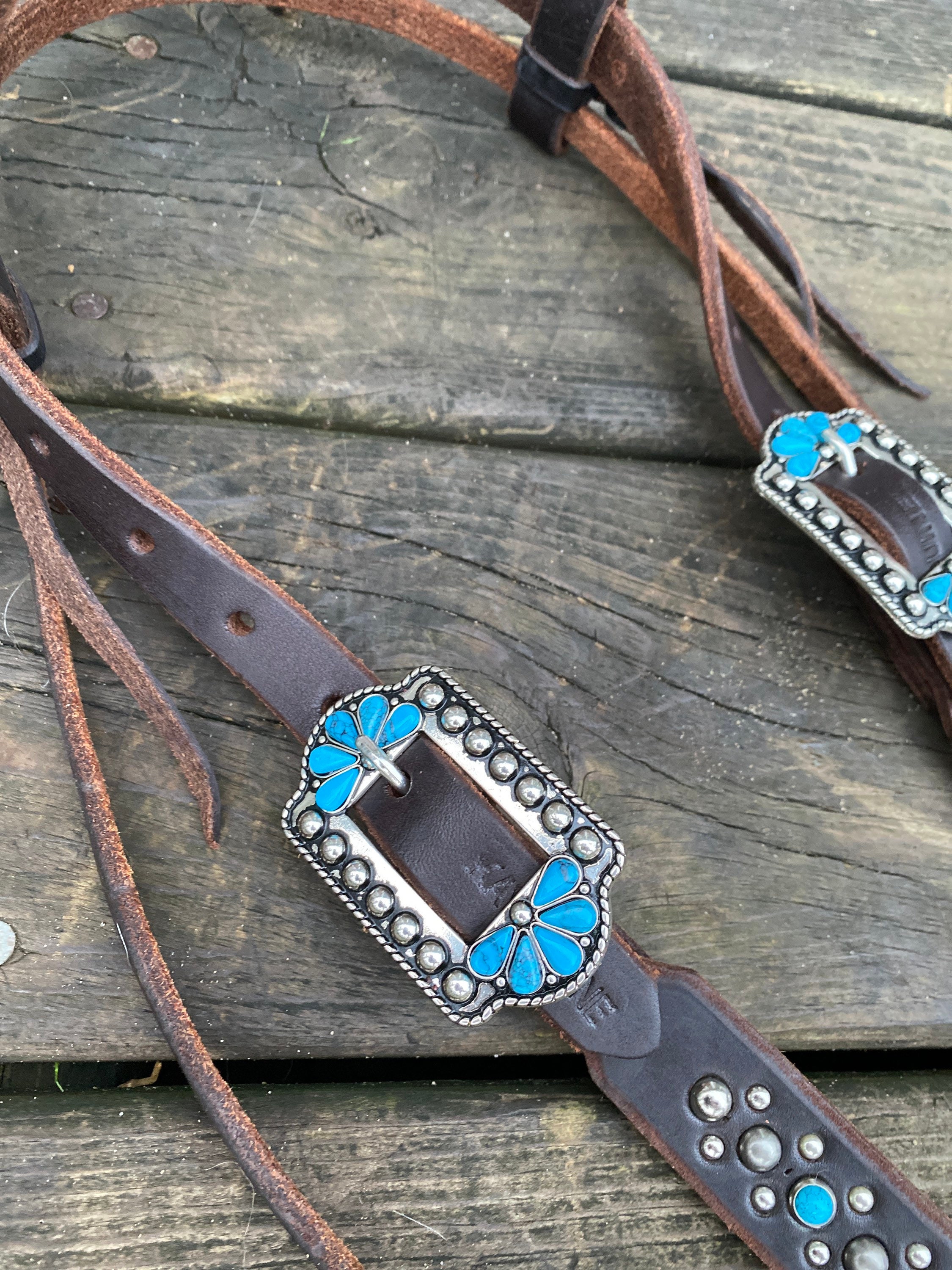 Turquoise and Silver Nickel Bling Headstall - Etsy