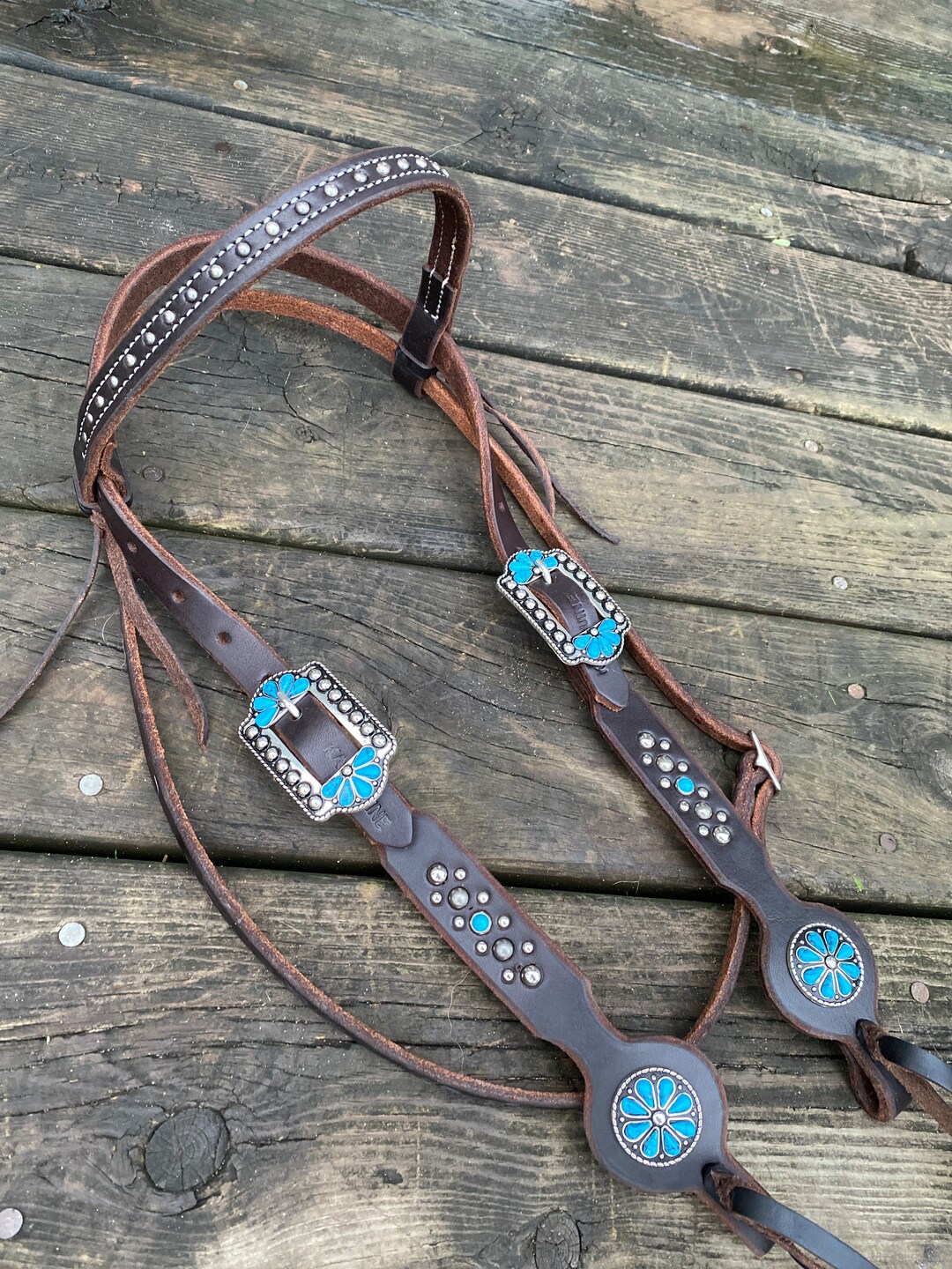 Turquoise and Silver Nickel Bling Headstall - Etsy