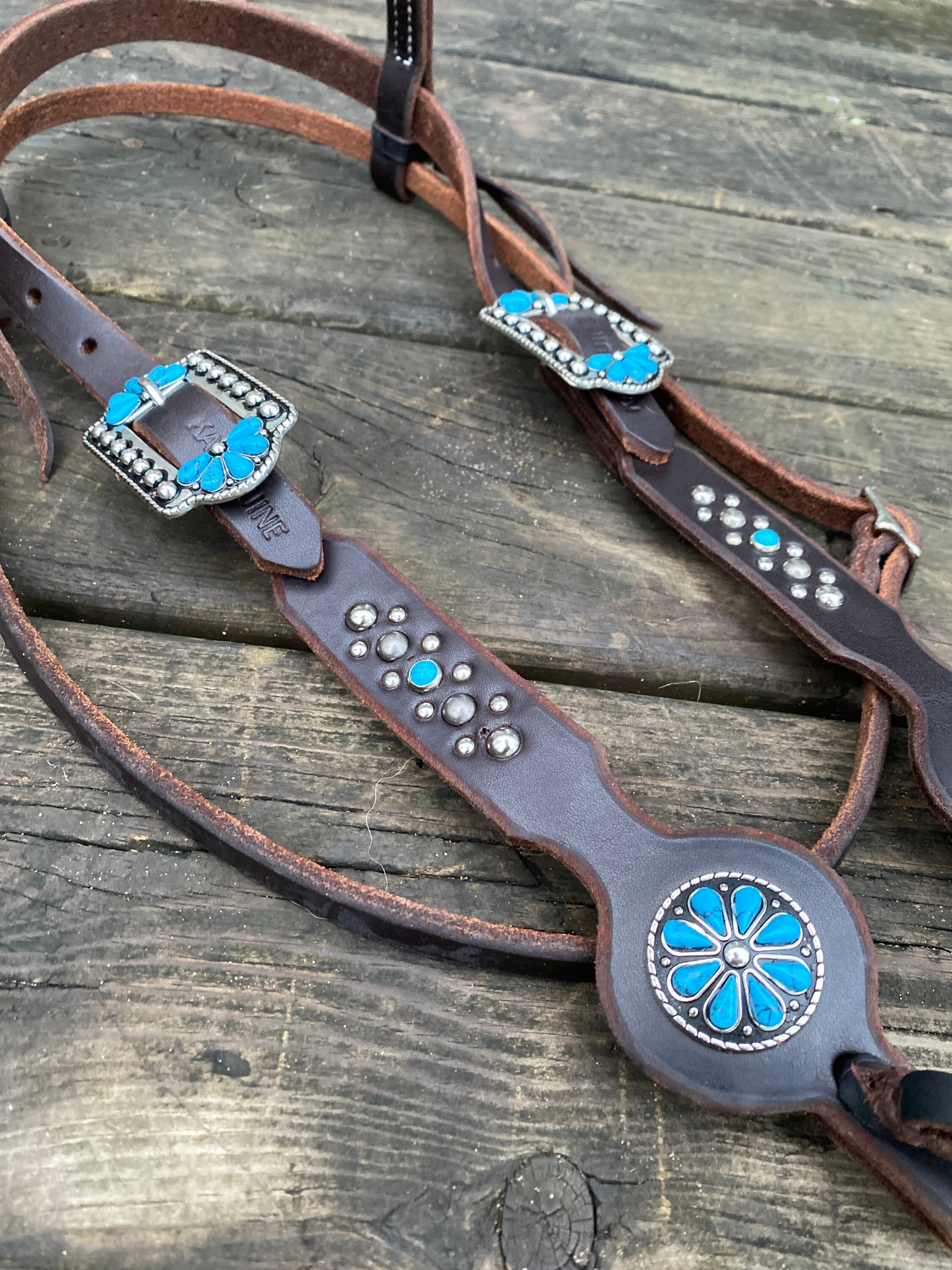 Turquoise and Silver Nickel Bling Headstall - Etsy