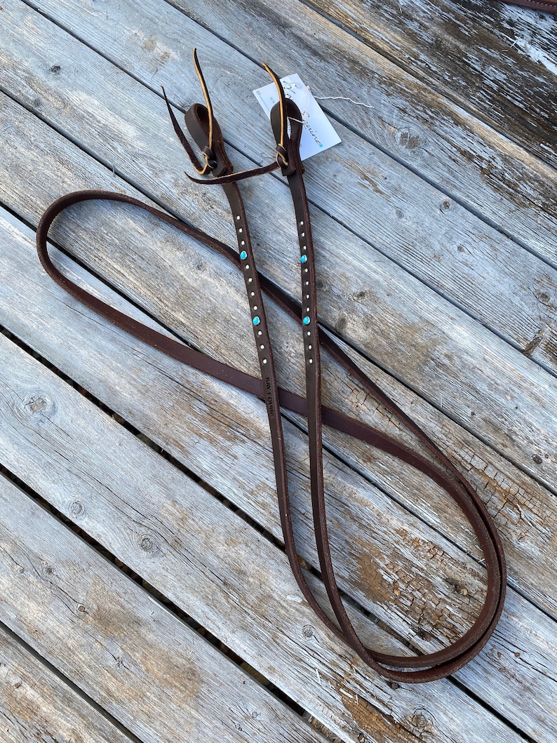 Butter Soft Harness Leather Reins W/ Nickel and Turquoise | Etsy