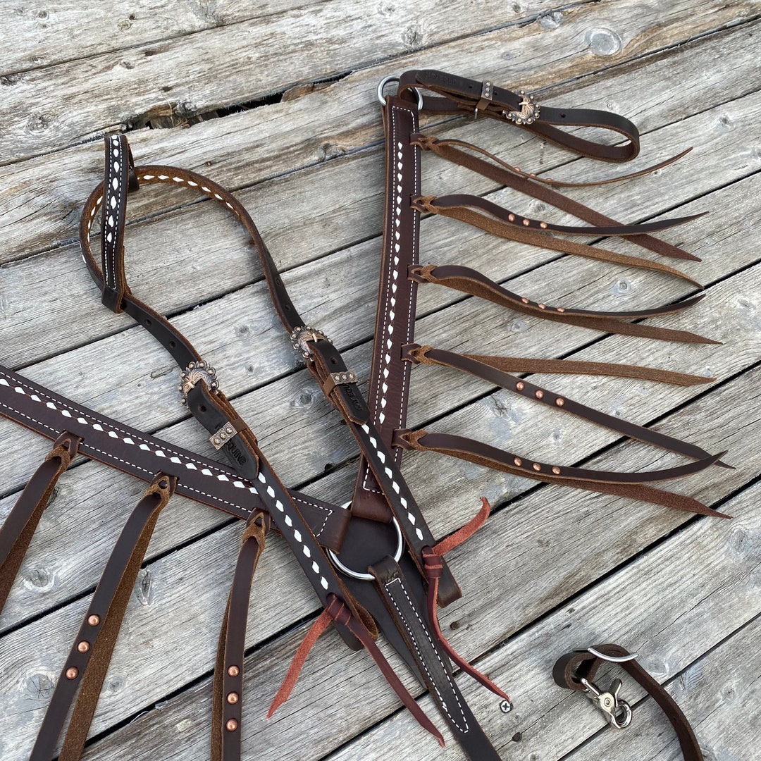 White Buckstitch Fringe Tack Set Quality Butter Soft Harness Leather - Etsy