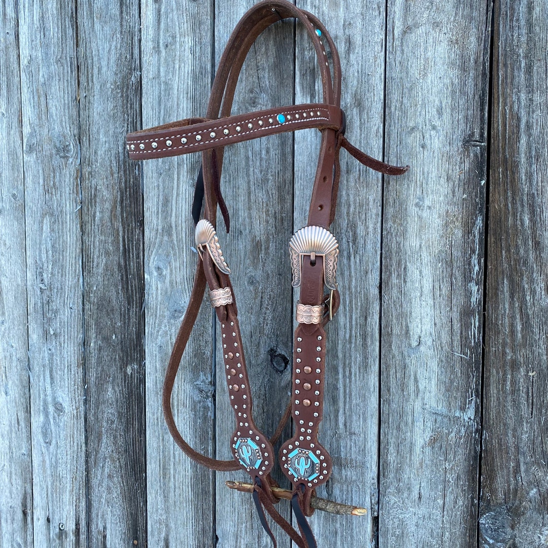 Cactus Headstall W Turquoise Copper and Nickel Hardware - Etsy