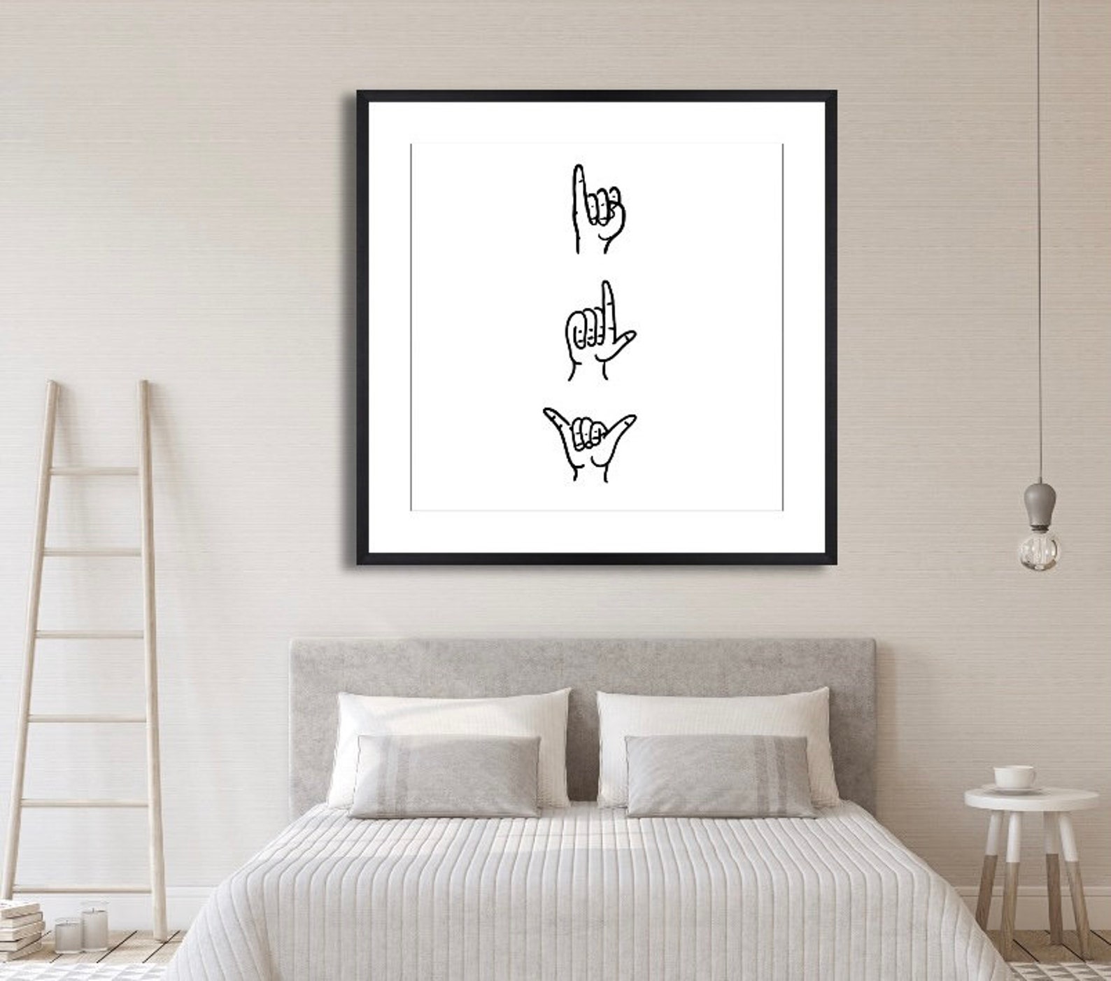 Sign Language "i Love You" Line Art, Black and White Wall Art, Custom ...