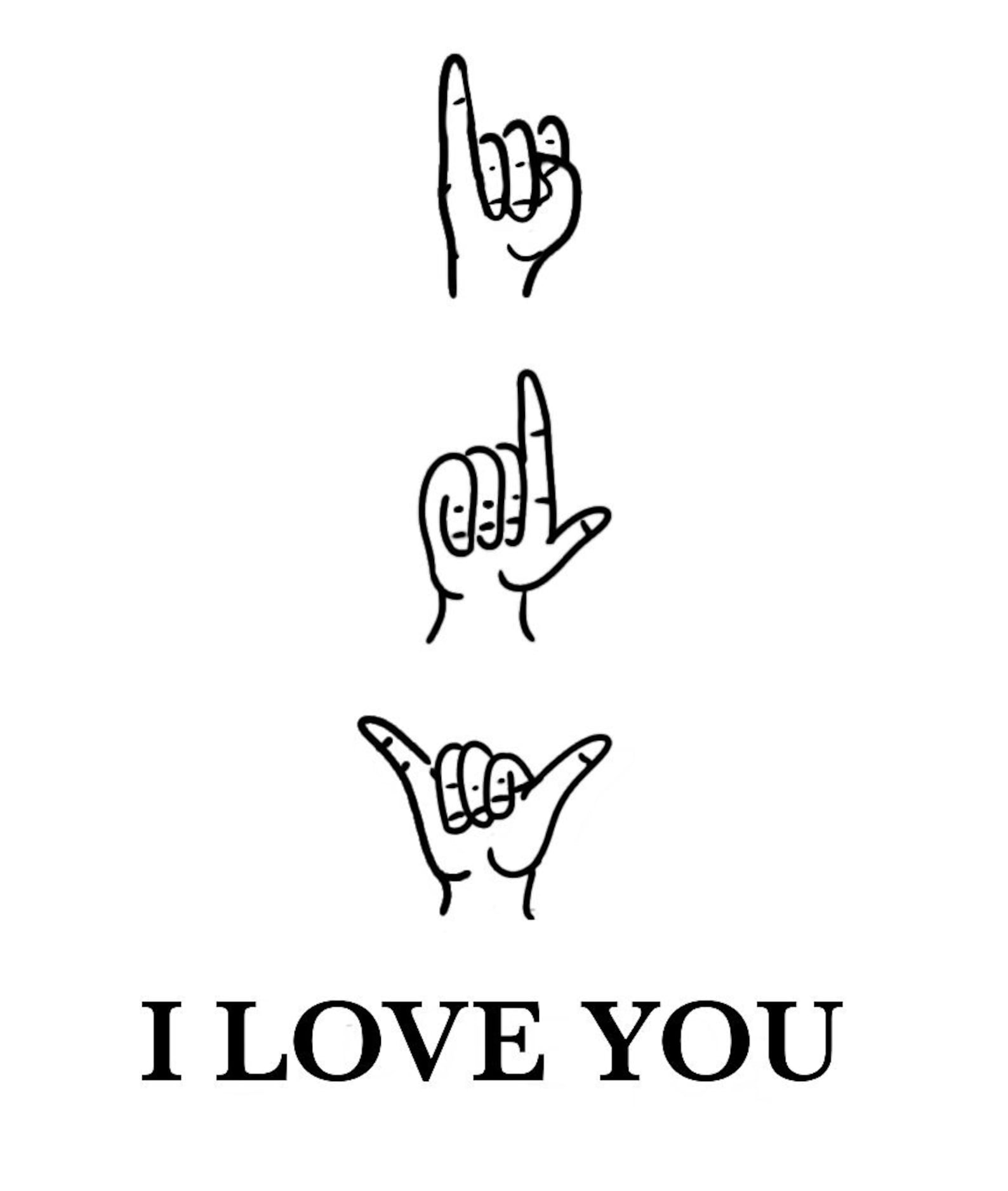 Sign Language "i Love You" Line Art, Black and White Wall Art, Custom ...