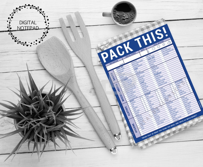 Digital Download Letter Size Note Pad "pack This" Packing List Blue ...
