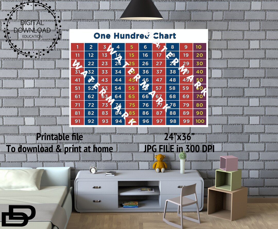 One Hundred Chart Digital Download and Print at Home - Etsy