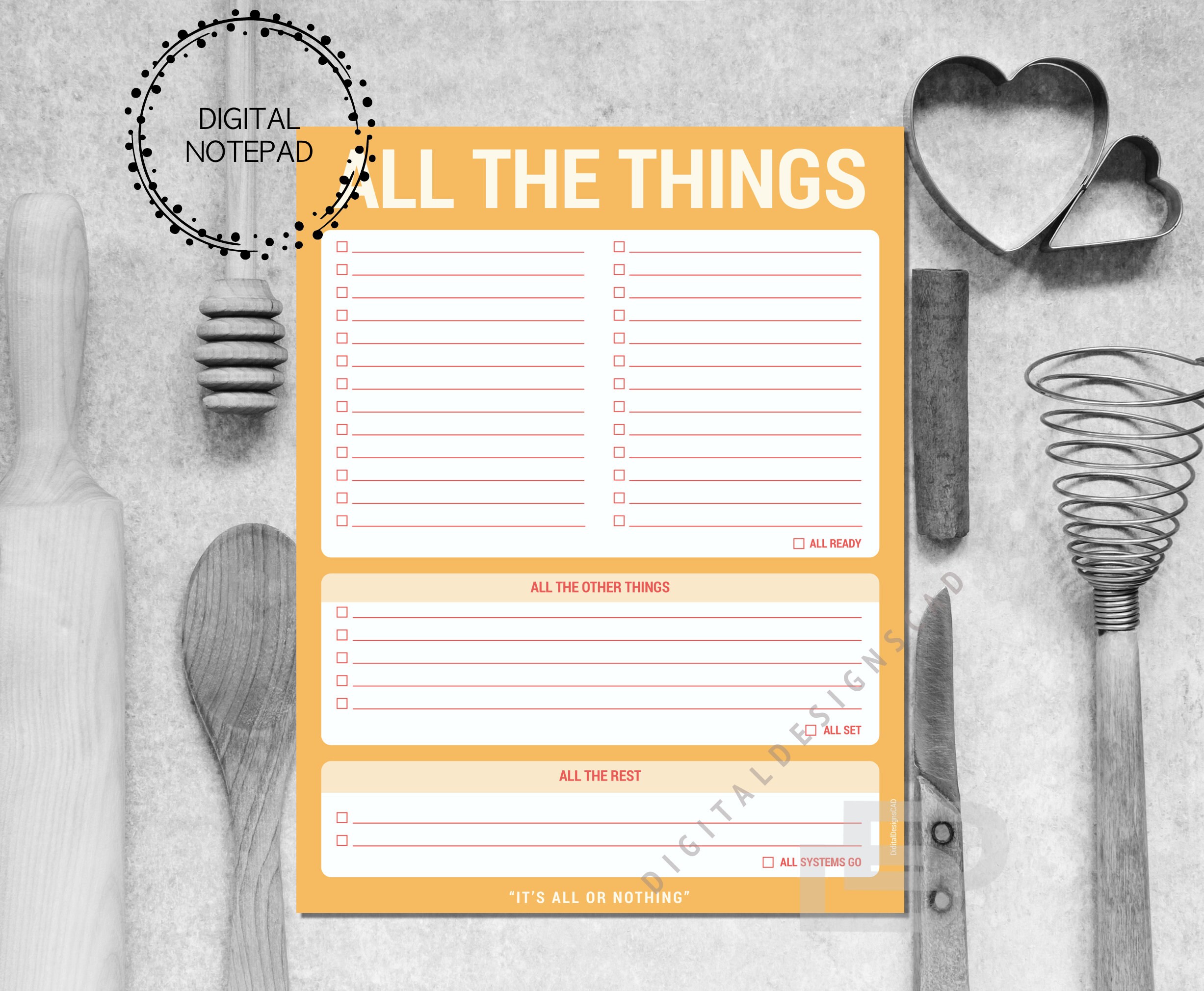 Digital Download Letter Size Note Pad "all the Things" Yellow Color - Etsy