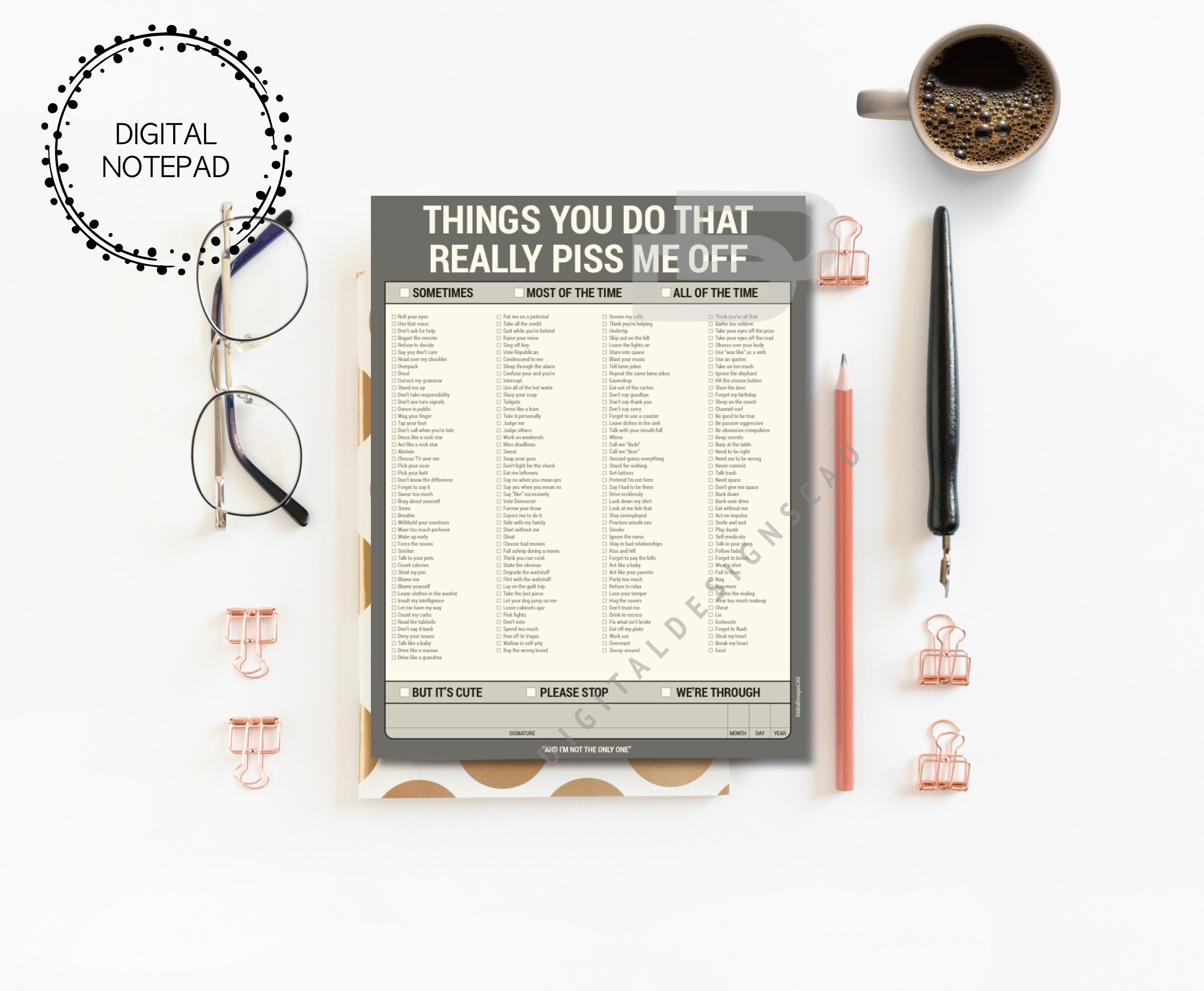 Digital Download Letter Size Note Pad "things You Do That Piss Me off ...