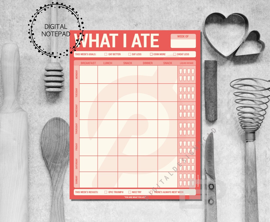 Digital Download Letter Size Note Pad "what I Ate" Eating Nutrition ...
