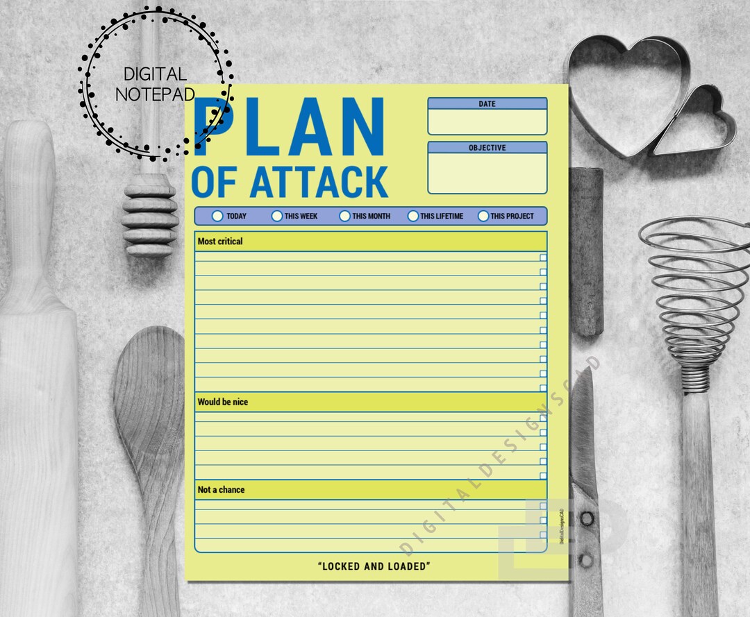 Digital Download Letter Size Note Pad "plan of Attack" Yellow and Blue ...