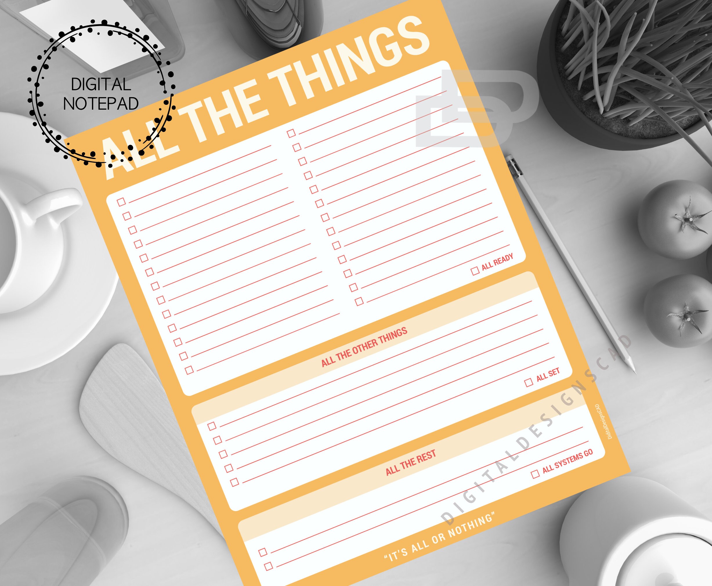 Digital Download Letter Size Note Pad "all the Things" Yellow Color - Etsy