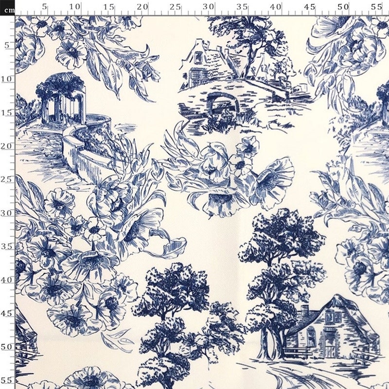 Blue Toile Fabric - Etsy